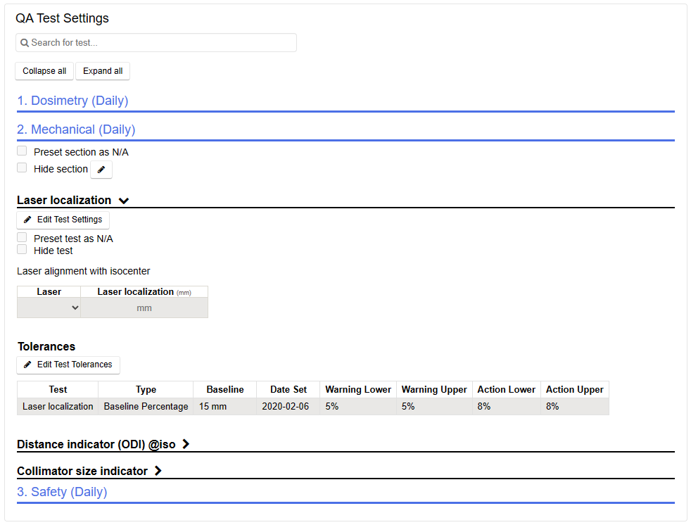 Schedule Settings- Individual QA Test Settings – TotalQA CT IQ